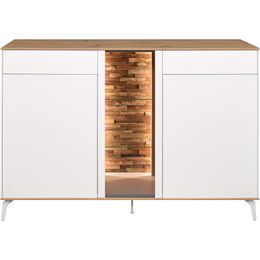 M&auml;usbacher Kommode M&Auml;USBACHER, wei&szlig; (ice wei&szlig; supermatt, asteiche), B:159cm H:103cm T:42cm, Sideboards, Kommode, Faro Sideboard 159 cm, inkl. Beleuchtung, Push to open, Metallf&uuml;&szlig;e