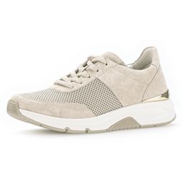 Keilsneaker Gabor Rollingsoft, Damen, Gr. 36, beige (hellbeige), Textil, Veloursleder, unifarben, Schuhe, Freizeitschuh, Halbschuh, Schn&uuml;rschuh, Logoschriftzug an der Ferse