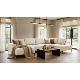Wohnlandschaft Home Affaire "Tournon U-Form, XXL Sofa, Breite 333 cm, Webstoff, Chenille", braun (latte), B:333cm H:85cm T:198cm, 100% Polyester, Sofas, Wohnlandschaft, Designsofa im nordischen Stil, Wellenunterfederung, Metallf&uuml;&szlig;e