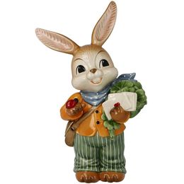 Osterhase Goebel "Figur Hase - Mit guten W&uuml;nschen", bunt, B:15cm H:24cm T:10cm, Steingut, Dekofiguren, Osterfigur, Dekofigur, Ostern, Osterdekoration