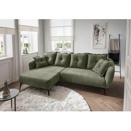 Ecksofa Home Affaire "Baggio Stellma&szlig;e 277/162 cm, modern & elegant, hoher Fu&szlig;", olive, B:277cm T:162cm, 100% Polyester, Sofas, Ecksofa, L-Form, schwarze Metallf&uuml;&szlig;e