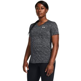 Trainingsshirt Under Armour "TECH SSV- TWIST", Damen, Gr. XXL, schwarz, Obermaterial: 100% Polyester, normal, V-Ausschnitt, Shirts, Kurzarm, atmungsaktiv, schnell trocknend, mit V-Ausschnitt