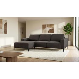 Ecksofa Home Affaire "Tournon, L-Form, Breite 256 cm, Webstoff, Chenille", grau (anthrazit), B:256cm H:85cm T:198cm, 100% Polyester, Sofas, Ecksofa, Designsofa im nordischen Stil, Wellenunterfederung, Metallf&uuml;&szlig;e