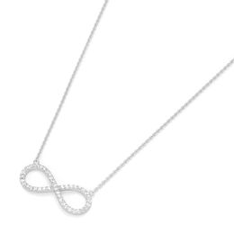 Collier "Infinity (Unendlichkeit) mit Zirkonia Steinen, Silber 925", silber, Giorgio Martello MILANO, Halsketten, Damen, 45cm, Silber 925 (Sterlingsilber), Collier