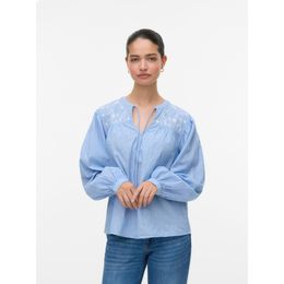 V&eacute;ro Moda Blusenshirt VERO MODA "VMNIKA LS TOP WVN GA NOOS", Damen, Gr. L, wei&szlig; (cashmere blau stripes:hellwei&szlig;), Web, Obermaterial: 100% Baumwolle, gestreift, Rundhals, Shirts Blusenshirt