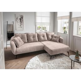 Ecksofa Home Affaire "Baggio Stellma&szlig;e 277/162 cm, modern & elegant, hoher Fu&szlig;", beige, B:277cm T:162cm, 100% Polyester, Sofas, Ecksofa, L-Form, schwarze Metallf&uuml;&szlig;e