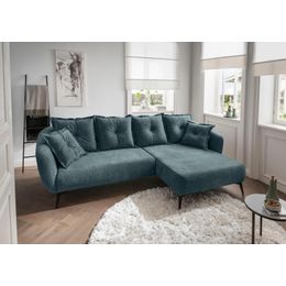 Ecksofa Home Affaire "Baggio Stellma&szlig;e 277/162 cm, modern & elegant, hoher Fu&szlig;", ocean, B:277cm T:162cm, 100% Polyester, Sofas, Ecksofa, L-Form, schwarze Metallf&uuml;&szlig;e