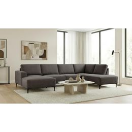 Wohnlandschaft Home Affaire "Tournon U-Form, XXL Sofa, Breite 333 cm, Webstoff, Chenille", grau (anthrazit), B:333cm H:85cm T:198cm, 100% Polyester, Sofas, Wohnlandschaft, Designsofa im nordischen Stil, Wellenunterfederung, Metallf&uuml;&szlig;e
