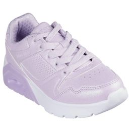Sneaker Skechers "UNO LITE 2.0", M&auml;dchen, Gr. 34, lila (lavendel), Lederimitat, schimmernd, Schuhe Sneaker, Schn&uuml;rschuh mit farbl. Keilsohle, Gr&ouml;&szlig;enschablone zum Download