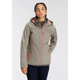 Softshelljacke Icepeak "BRENHAM", M&auml;dchen, Gr. 48, grau, Softshell, Obermaterial: 95% Polyester, 5% Elasthan, normal, hoch geschlossener Ausschnitt, mit verstellbarem Klettverschluss, Jacken Softshelljacke, mit abnehmbarer Kapuze, winddicht, wasserabweisend, atmungsaktiv