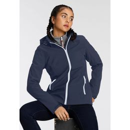 Softshelljacke Icepeak "BRENHAM", M&auml;dchen, Gr. 44, blau, Softshell, Obermaterial: 95% Polyester, 5% Elasthan, normal, hoch geschlossener Ausschnitt, mit verstellbarem Klettverschluss, Jacken Softshelljacke, mit abnehmbarer Kapuze, winddicht, wasserabweisend, atmungsaktiv