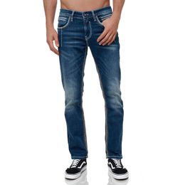 Straight-Jeans Rusty Neal "NEW YORK 49", Herren, Gr. 40, L&auml;nge 34, blau, 98% Baumwolle, 2% Elasthan, unifarben, lang, Jeans Straight-Jeans, mit trendigen Ziern&auml;hten