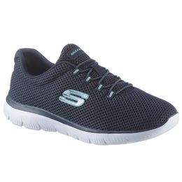 Slip-On Sneaker Skechers "Summits", Damen, Gr. 36, blau (navy), Synthetik, Textil, Schuhe, Slipper, Freizeitschuh, Komfortschuh mit gepolstertem Schaftrand