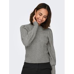 Rundhalspullover Only "ONLKATIA LS STRUC PUFF ONECK CC KNT", Damen, Gr. L, grau (medium grau melange), Strick, Obermaterial: 50% Viskose, 27% Nylon, 23% Polyester, unifarben, regular fit kurz, Rundhals, Rippb&uuml;ndchen, Pullover Rundhalspullover, Materialmix, regular fit