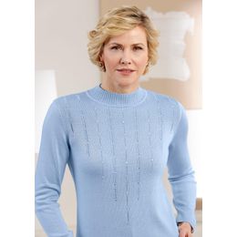Stehkragenpullover CLASSIC "Pullover", Damen, Gr. 52, blau (eisblau), 100% Polyacryl, unifarben, Pullover Stehkragenpullover