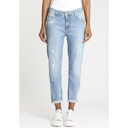 Relax-fit-Jeans Gang "94AMELIE CROPPED", Damen, Gr. 32, N-Gr, blau (light blau), Denim/Jeans, Obermaterial: 90% Baumwolle, 8% Polyester, 2% Elasthan, leichte Abriebeffekte, unifarben, kn&ouml;chelfrei, Jeans, mit verk&uuml;rzter Beinl&auml;nge, Topseller