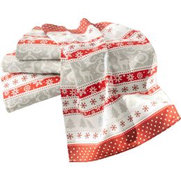 unisex Geschirrtuch mit Weihnachtsmotiven rot-grau-bedruckt, Gr&ouml;&szlig;e Packung (2 St&uuml;ck)