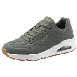 Sneaker Skechers "Uno - Stand on Air", Damen, Gr. 44, gr&uuml;n (olivgr&uuml;n), Lederimitat, Schuhe Sneaker, Freizeitschuh, Halbschuh, Schn&uuml;rschuh mit Air-Cooled Memory Foam
