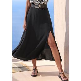Lascana Midirock schwarz Gr. 46 f&uuml;r Damen. Figurumspielend. Nachhaltig.