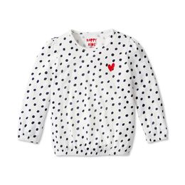 Tchibo - Langarmshirt - M&auml;dchen - Gr. 110/116 - wei&szlig;/gepunktet