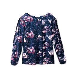 Tchibo - Bluse mit R&uuml;schenbord&uuml;re - Damen - Gr. 46 - dunkelblau/gebl&uuml;mt