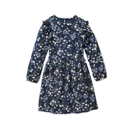 Tchibo - Kleid mit R&uuml;schen - M&auml;dchen - Gr. 110/116 - dunkelblau/gebl&uuml;mt
