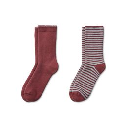 Tchibo - 2 Paar Kuschelsocken - Damen - Gr. 35-38 - dunkelrot/gestreift