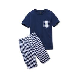 Tchibo - Shorty-Pyjama - Jungen - Gr. 110/116 - dunkelblau/kariert