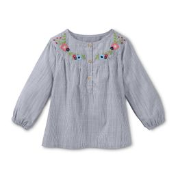 Tchibo - Bluse mit Stickerei - M&auml;dchen - Gr. 122/128 - dunkelblau/gestreift