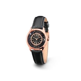 Tchibo - Damenuhr mit Lederarmband und Swarovski Kristallen - schwarz
