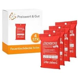Brandschutzdecke 1&times;1 m aus Fiberglas nach EN 1869:2019 &ndash; Feuerl&ouml;schdecke f&uuml;r Zuhause zur schnellen Brandbek&auml;mpfung in K&uuml;che, Camping & Werkstatt 4er Set