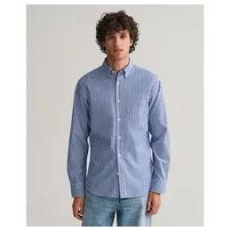 Gant f&uuml;r Herren. 3000130 Blau gestreiftes Popeline-Hemd Regular Fit (XL), L&auml;ssig, Baumwolle, Klassisch, Langarm