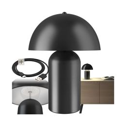 TecTake&reg; Akku-Tischlampe, Retro-Pilzdesign im 70er-Jahre-Stil, indirektes Licht, Touchschalter, inkl. Ladekabel, 25 x 34 cm