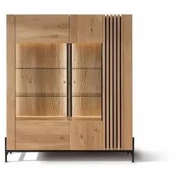 Massivholz &raquo;Ascona&laquo; Highboard Holzf&uuml;&szlig;e / mit Beleuchtung