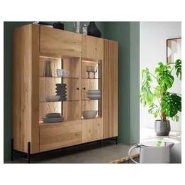Massivholz &raquo;Ascona&laquo; Highboard VI 140x160x45 cm / R&uuml;ckwand Standard / mit Inlay Anthrazitglas / ohne Beleuchtung