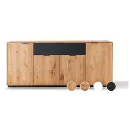 Massivholz &raquo;Lugano&laquo; Sideboard V mit Holzsockel glatte Front / obere Schublade in Anthrazitglas