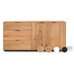 Massivholz &raquo;Lugano&laquo; Sideboard III mit Holzsockel Hobelschlag Front / obere Schublade in Wei&szlig;glas