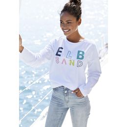 ELBSAND Sweatshirt 'Aliisa' wei&szlig; Gr. M (38) f&uuml;r Damen. Rundhals und Logodruck. Figurumspielend. Nachhaltig.