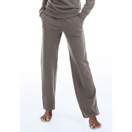 BENCH. LOUNGEWEAR Loungehose taupe Gr. 32/34 f&uuml;r Damen. Mit Logostickerei, Bindeband. Bequem. Nachhaltig.