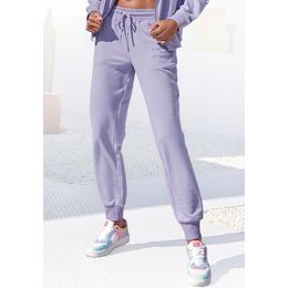 Buffalo Jogginghose violett Gr. 36/38 f&uuml;r Damen. Mit Metalllabel, Druck. Bequem. Nachhaltig.