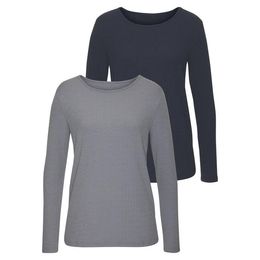 Vivance Langarmshirt 'mit sommerlicher Rippstruktur' mehrfarbig Gr. 40/42 f&uuml;r Damen. Mit Rundhals. Figurumspielend. Nachhaltig.