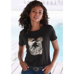 Vivance T-Shirt 'mit goldfarben schimmerndem Folienprint' schwarz Gr. 36/38 f&uuml;r Damen. Mit Rundhals. Bequem. Nachhaltig.