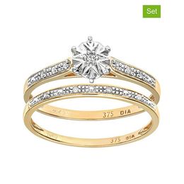 Diamant Exquis 2er-Set: Gold-Ringe mit Diamanten - 75% | Gr&ouml;&szlig;e 54 | Schmuck