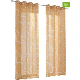 HEINE HOME 2er-Set: Dekoschals in Gelb/ Wei&szlig; - 48% | Gr&ouml;&szlig;e 225x140 cm | Gardinen-vorhaenge