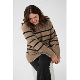 Kaffe curve Pullover "Erina" in Hellbraun/ Schwarz - 55% | Gr&ouml;&szlig;e L | Damen-pullover-cardigans