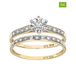 Revoni 2er-Set: Gold-Ringe mit Diamanten - 75% | Gr&ouml;&szlig;e 49 | Schmuck