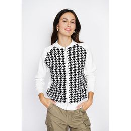 ASSUILI Cardigan in Wei&szlig;/ Schwarz - 73% | Gr&ouml;&szlig;e 42 | Damen-pullover-cardigans