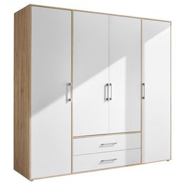 Kleiderschrank, Wei&szlig;, Eiche Artisan, Kunststoff, 7 F&auml;cher, 2 Schublade(n) Schubladen, 206x195x60 cm, Schlafzimmer, Kleiderschr&auml;nke, Dreht&uuml;renschr&auml;nke