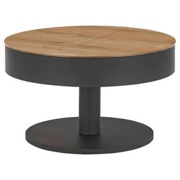 Novel Couchtisch, Schwarz, Eiche, Holz, Metall, Holzwerkstoff, Eiche, furniert, rund, S&auml;ule, Bodenplatte, 79x46x79 cm, Stauraum, Wohnzimmer, Wohnzimmertische, Couchtische, Couchtische mit Stauraum