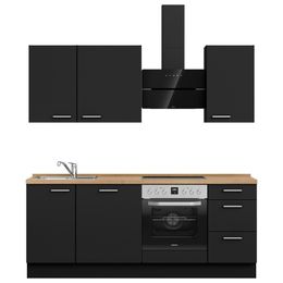 Nobilia K&uuml;chenleerblock Touch, Schwarz, Eiche, Metall, 3 Schublade(n) Schubladen, nur wie online abgebildet bestellbar, 210 cm, Blauer Engel, Pefc, Goldenes M, Made in Germany, DGM-Klimapakt, seitenverkehrt erh&auml;ltlich, vormontierter Korpus, K&uuml;chen, K&uuml;chenzeilen & K&uuml;chenbl&ouml;cke, K&uuml;chenzeilen ohne Ger&auml;te